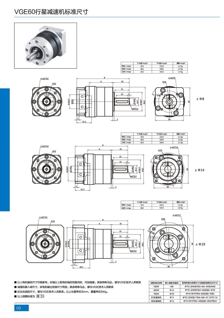 VGE60 planetary gearbox - Linear actuators and electric cylinders